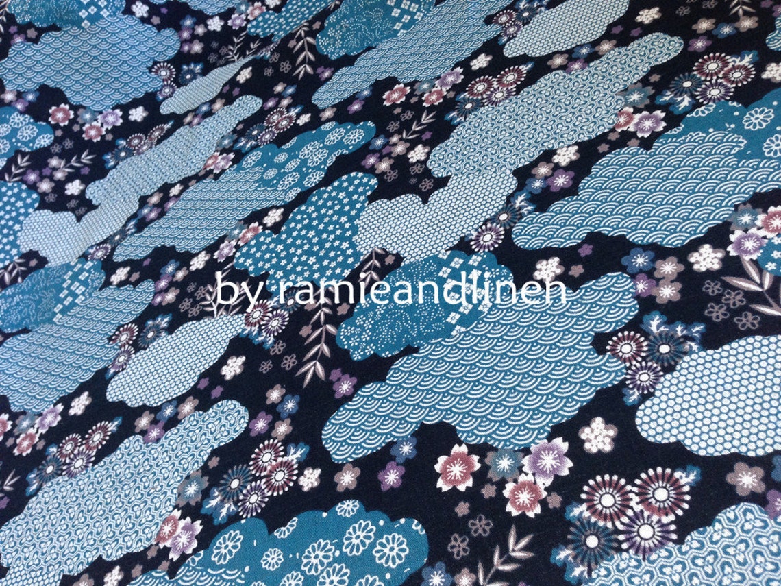 Japanese Kimono Cotton Fabric Traditional Patterns Print Slub - Etsy
