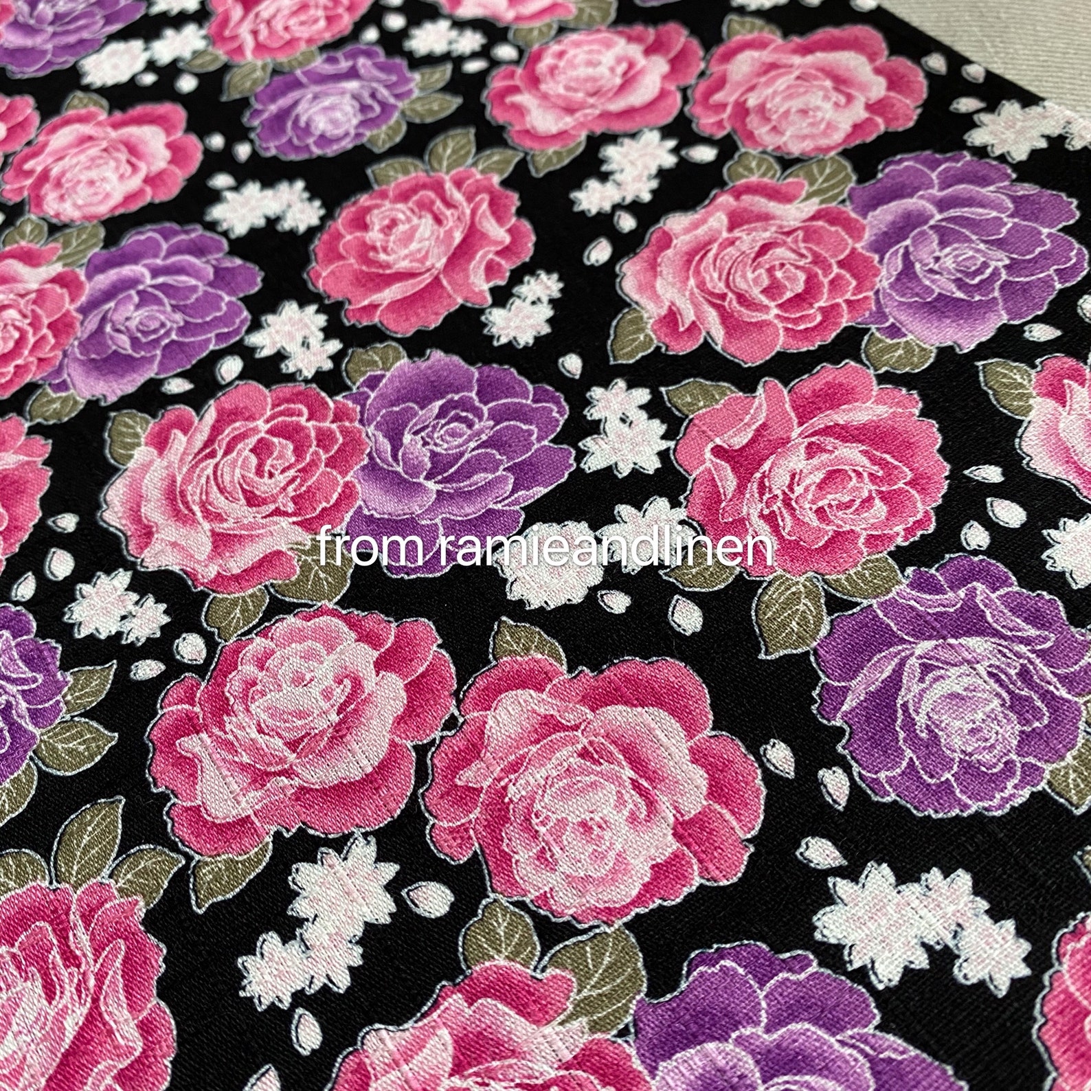 Japanese Cotton Fabric, Floral Print Slub Texture Cotton Fabric, Fat ...