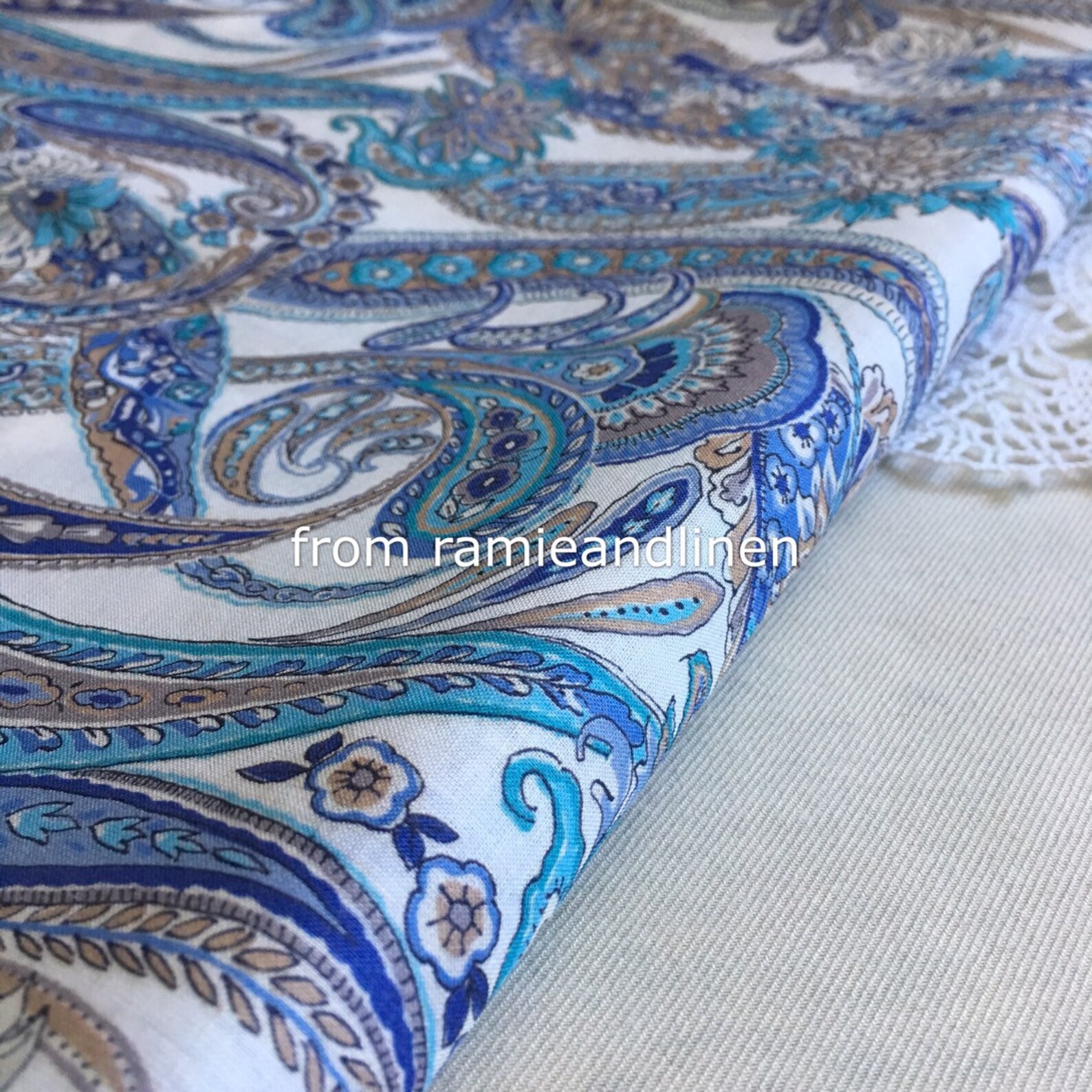 Imported Italian Fabric, Paisley Floral Print Fine Cotton Fabric, Half ...