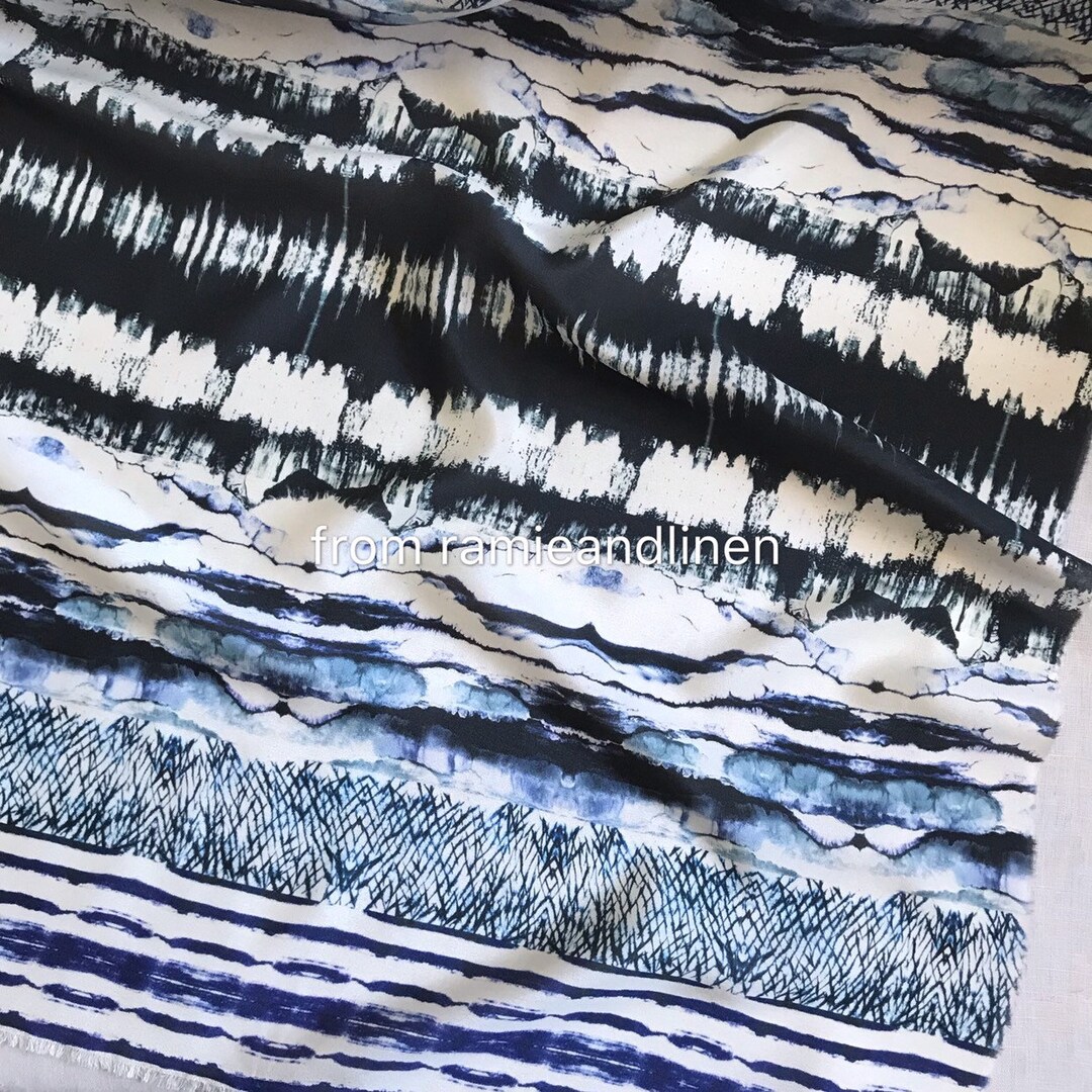 Silk Fabric, China Blue, Chinese Painting Pattern Print Silk Crepe De ...