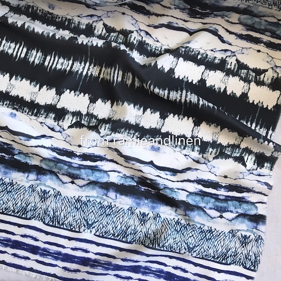 Silk Fabric China Blue Chinese Painting Pattern Print Silk | Etsy