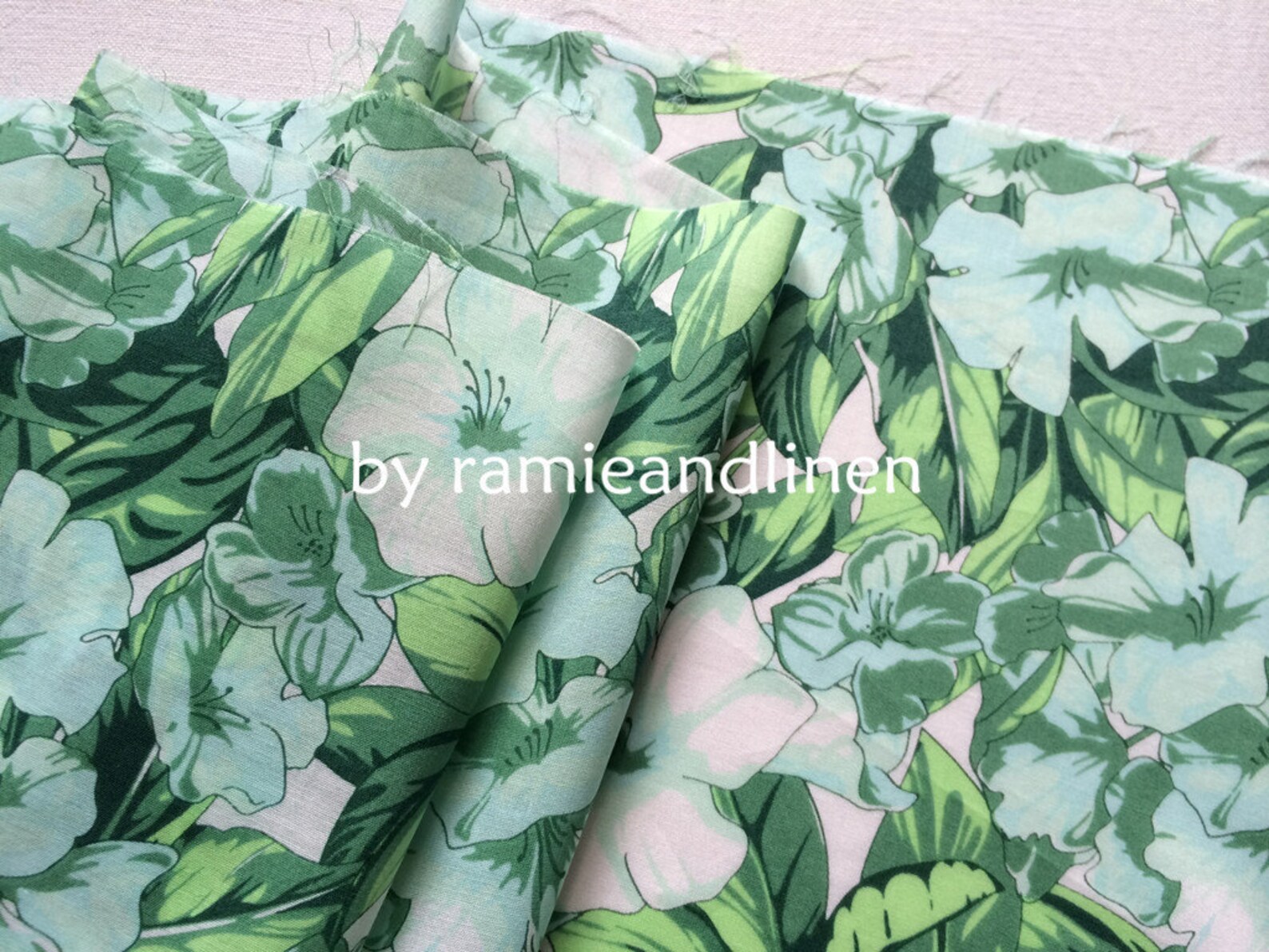 Fine Cotton Fabric, Mint Floral Print Cotton Fabric, Half Yard by 55 ...