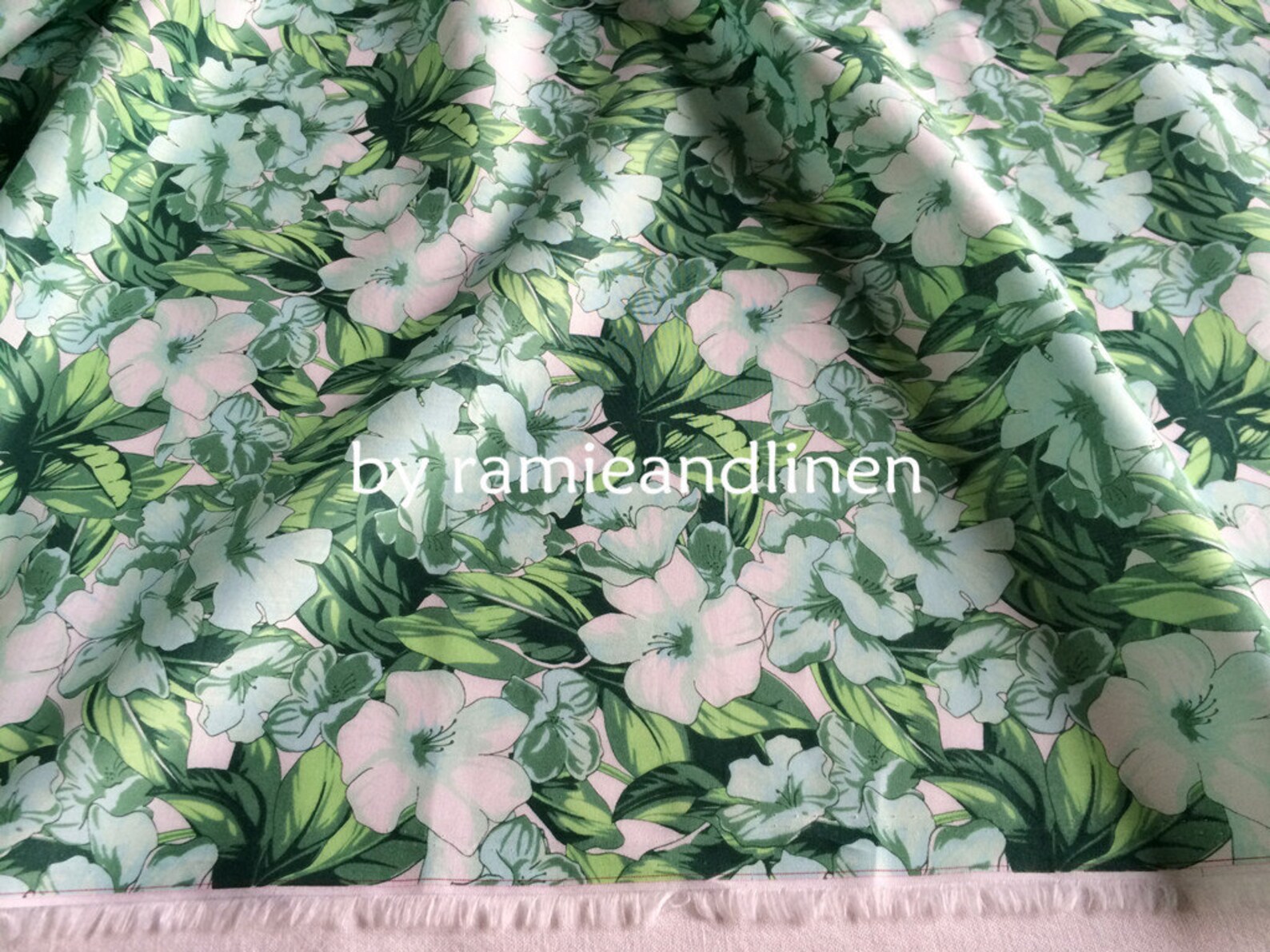 Fine Cotton Fabric, Mint Floral Print Cotton Fabric, Half Yard by 55 ...