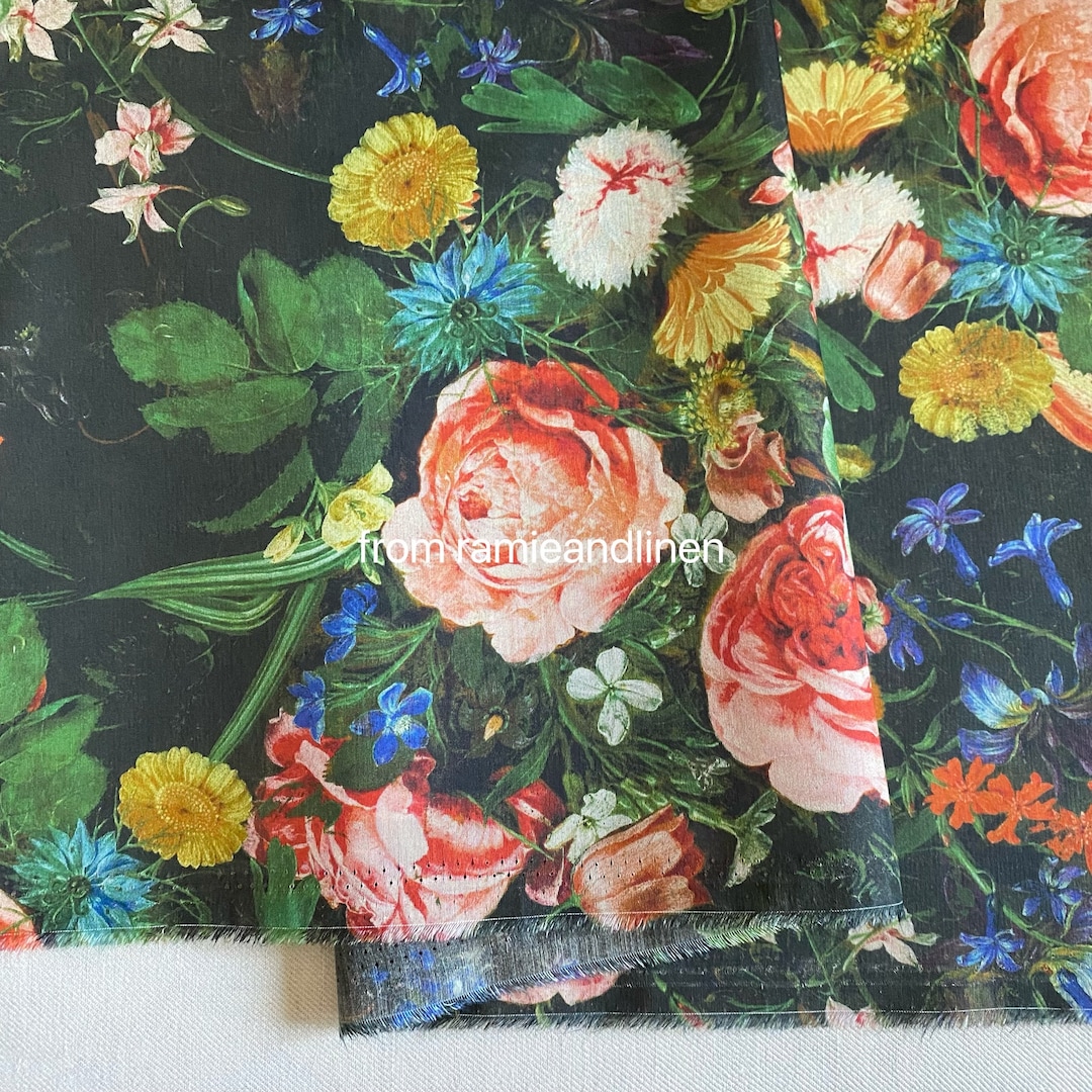 Silk Fabric, HALF YARD by 52" Wide, Digital Print, Multi Flowers Print ...