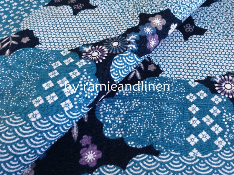 Japanese Kimono cotton fabric traditional patterns print slub | Etsy
