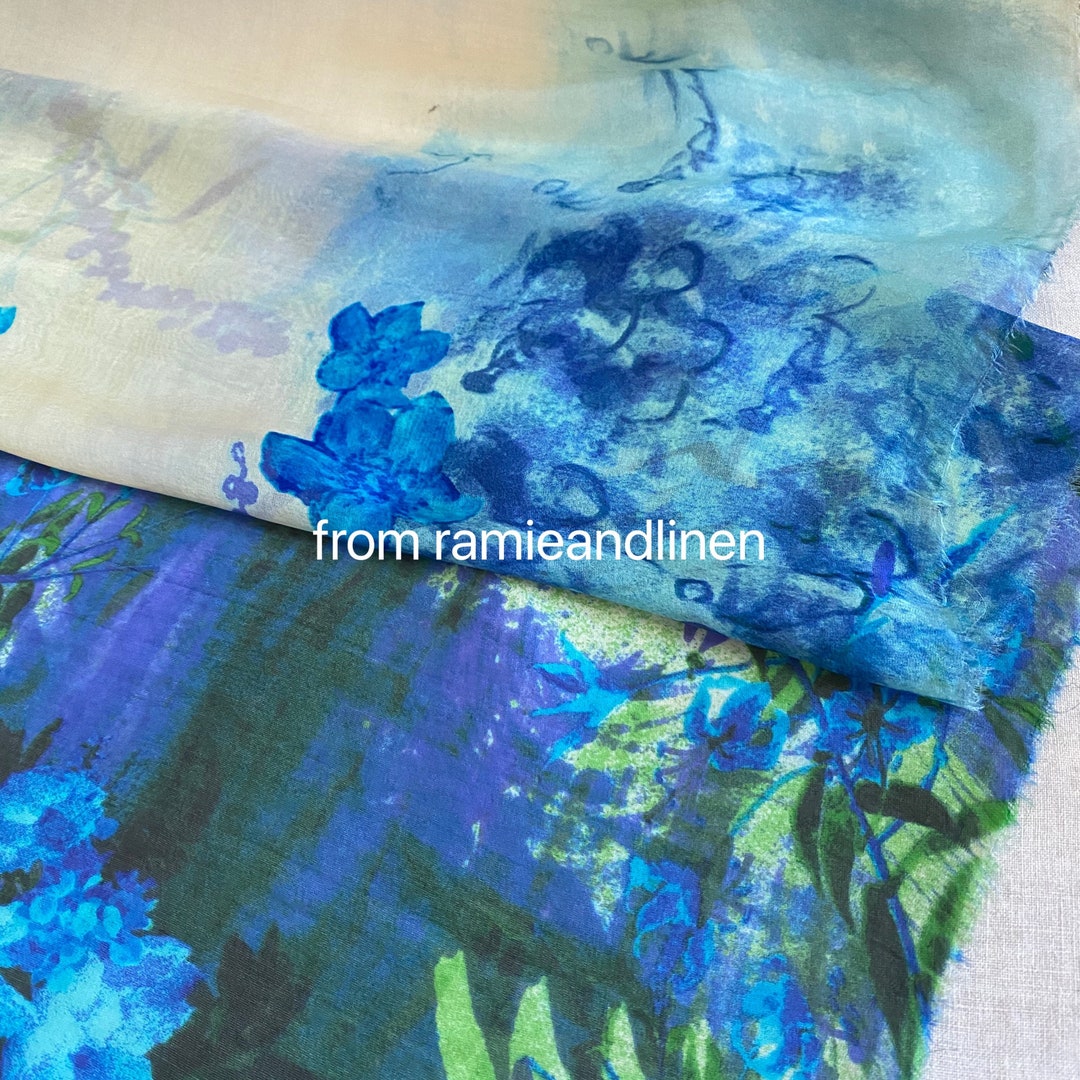 Silk Fabric, Border Print, Water Color Drawing Style Print, Silk ...