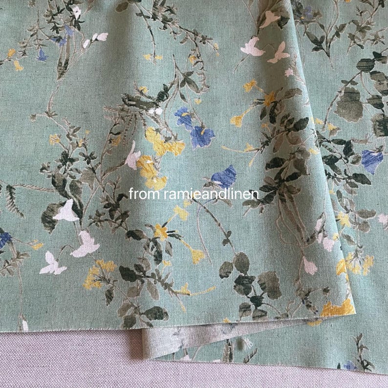Japanese Linen Fabric, HALF Yard(45cm) by 44" Wide, Watercolor Flowers ...