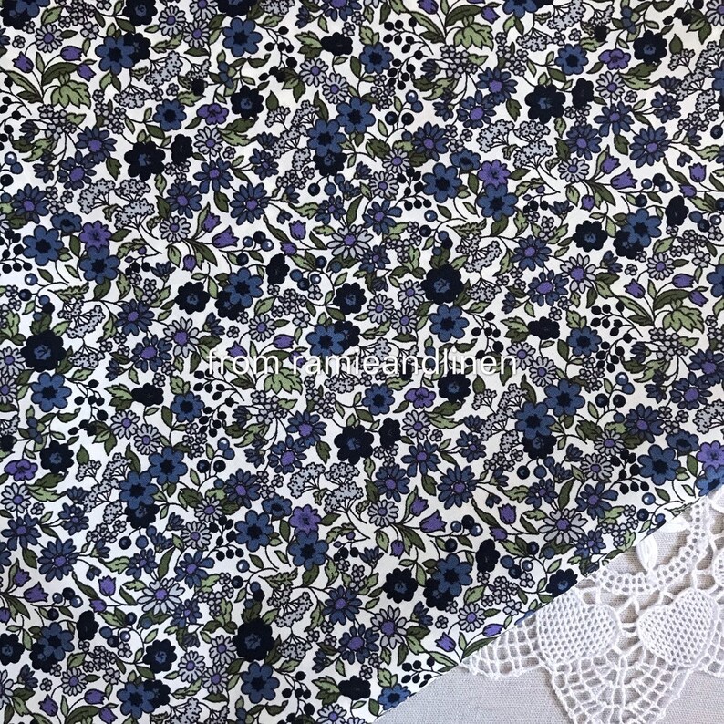 Cotton Fabric,blue Mini Floral Pattern Print Cotton Fabric, 18" by 55 ...