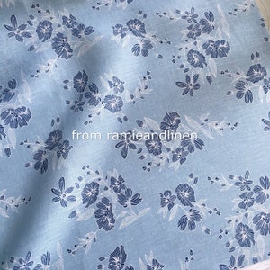 Linen Fabric, Blue Floral Print Linen Fabric, Half Yard by 53" Wide - Etsy