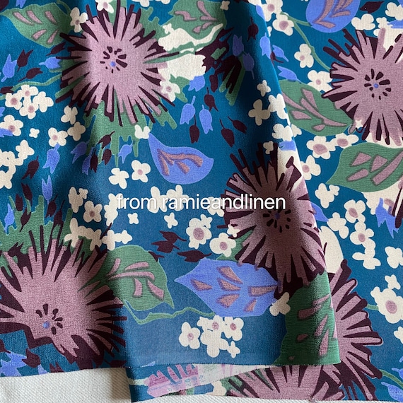 Silk fabric vintage style floral print silk crepe de chine | Etsy
