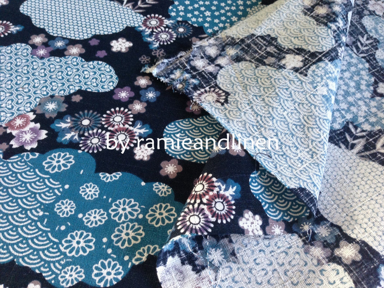 Japanese Kimono Cotton Fabric, Traditional Patterns Print Slub Texture ...