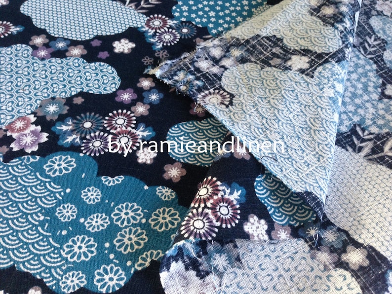Japanese Kimono cotton fabric traditional patterns print slub | Etsy