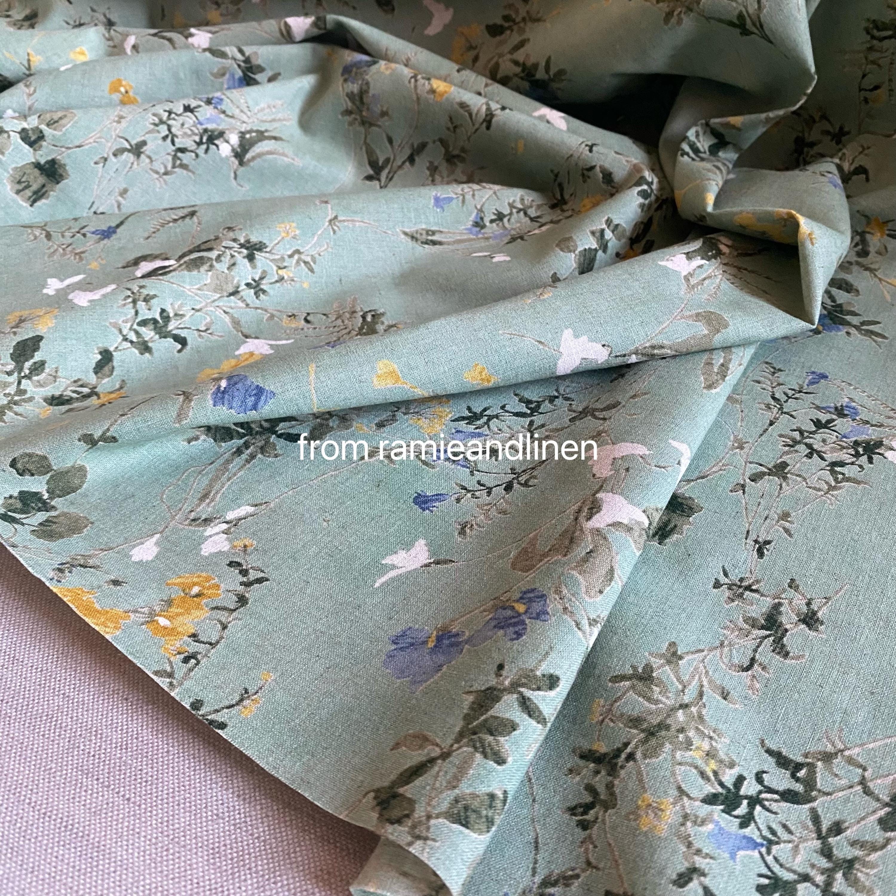 Japanese Linen Fabric, HALF Yard(45cm) by 44" Wide, Watercolor Flowers ...