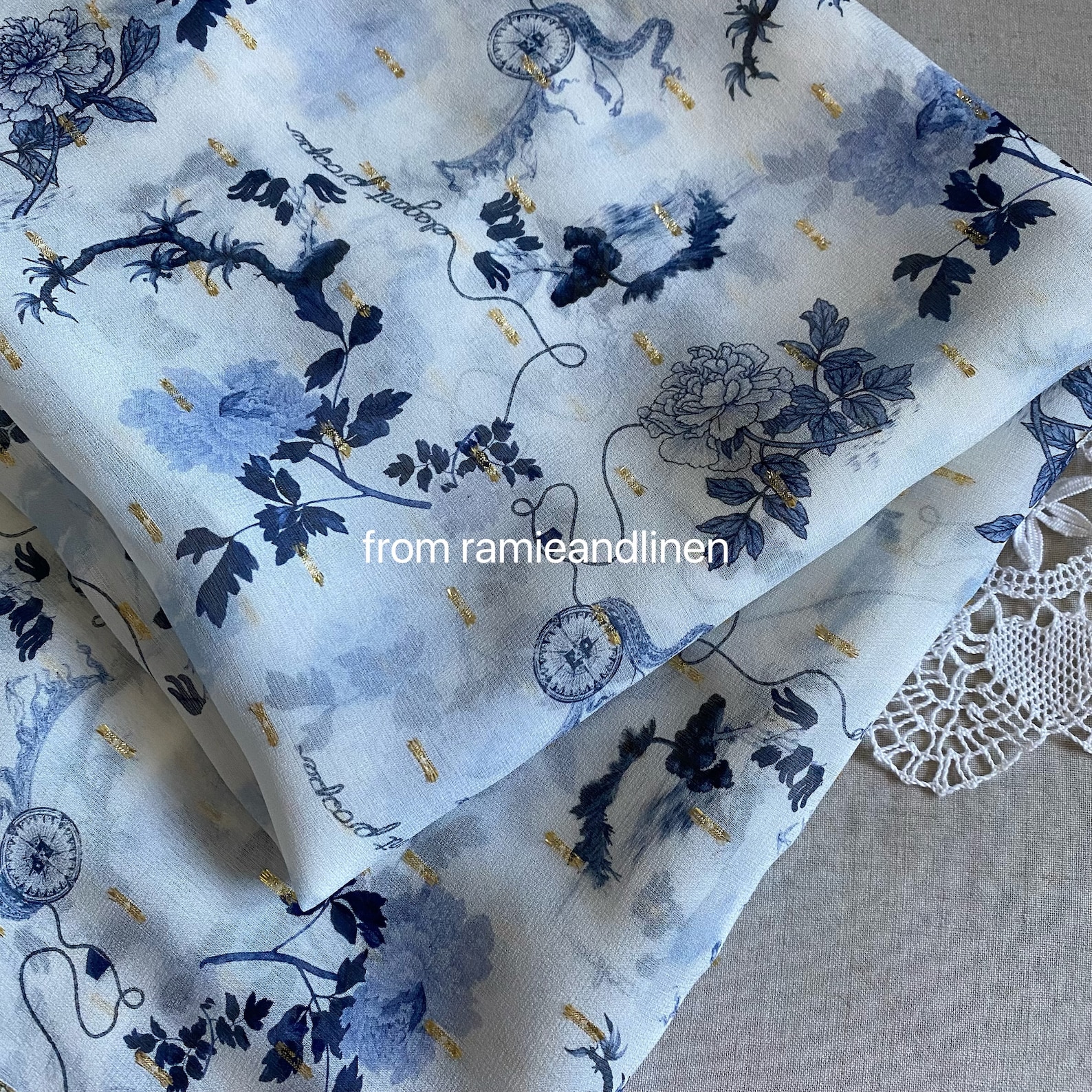 Silk Fabric, HARD YARD by 55" Wide, Vintage Style Pattern China Blue ...