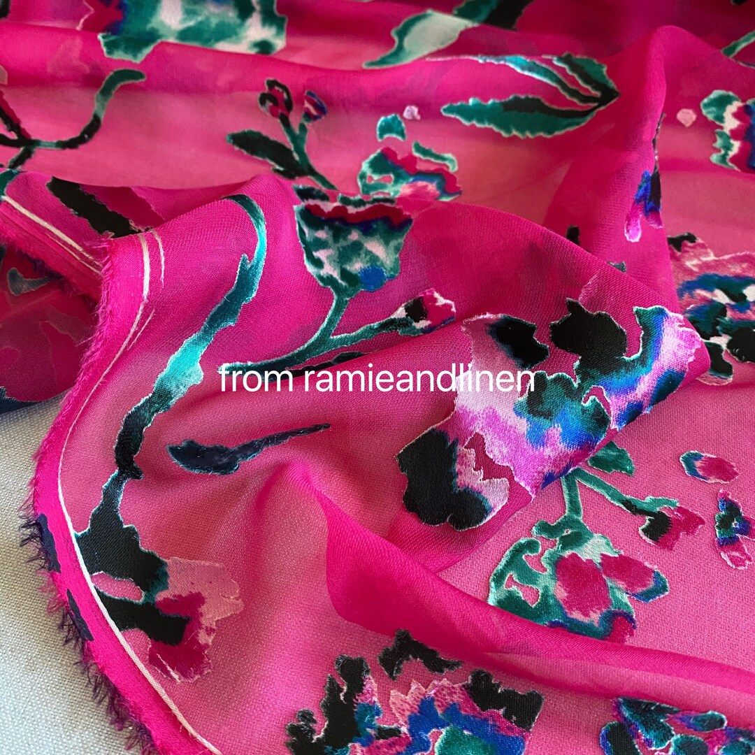 Silk Fabric, Hot Pink Floral Pattern Silk Burnout Fabric, Half Yard by ...