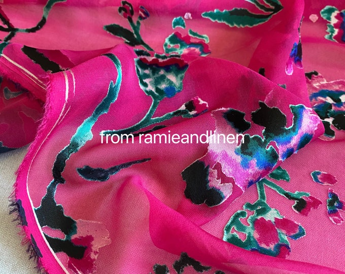 Silk Fabric, Hot Pink Floral Pattern Silk Burnout Fabric, Half Yard by ...