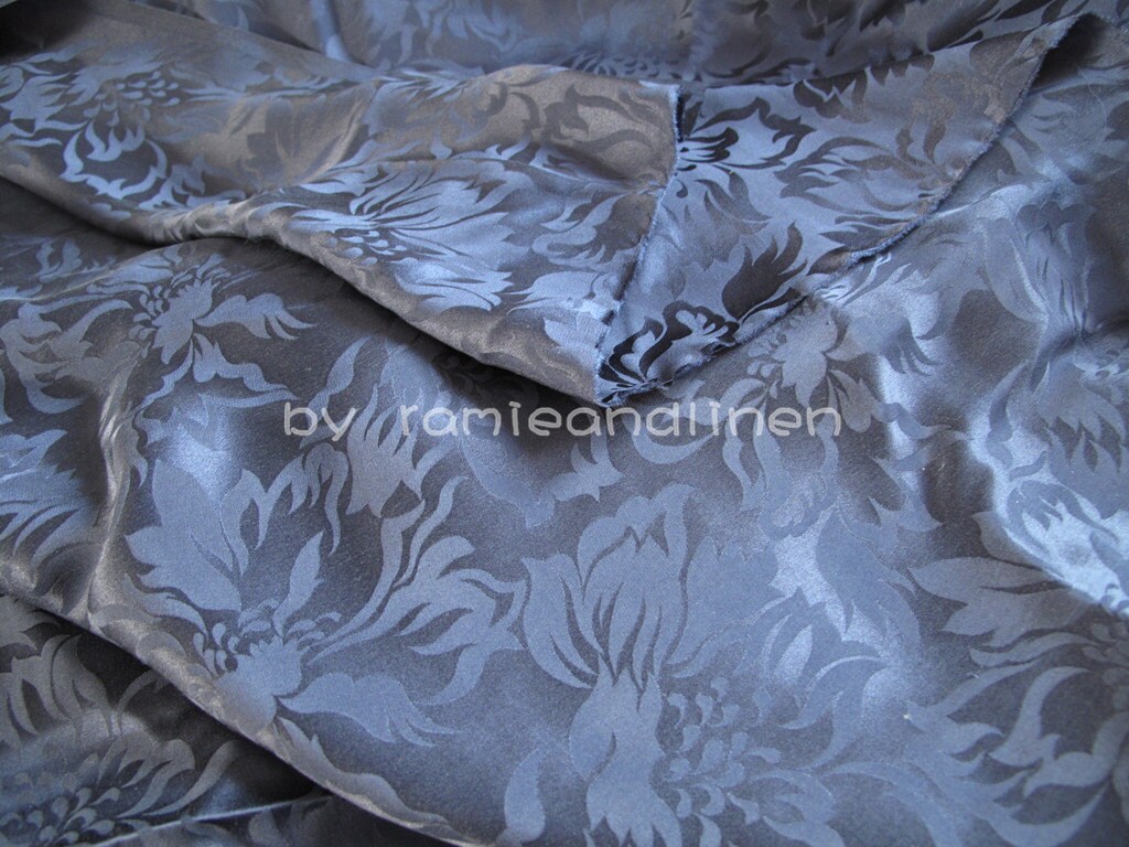 Silk fabric 100% pure silk floral jacquard fabric navy blue | Etsy