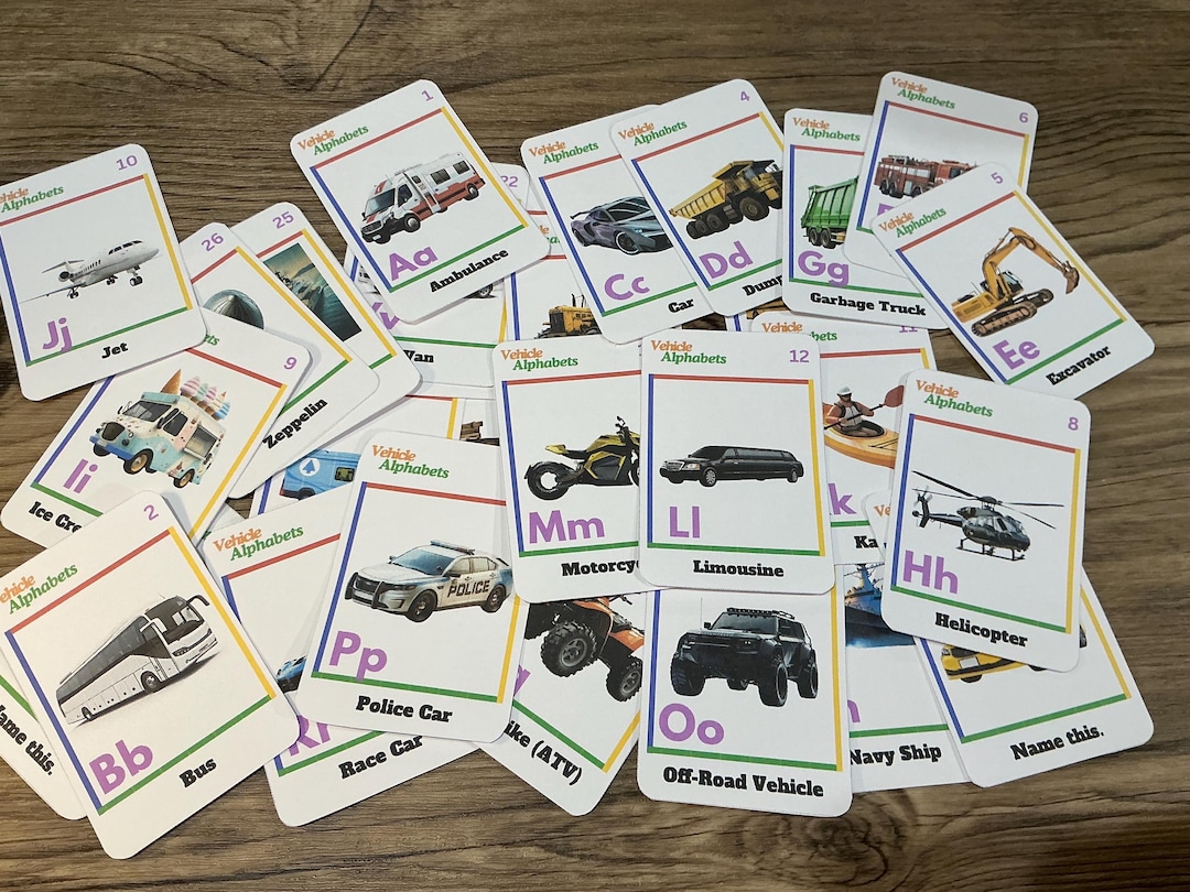 Vehicle Alphabets Flashcards, Colorful PDF DIY Printable, Easy-to ...