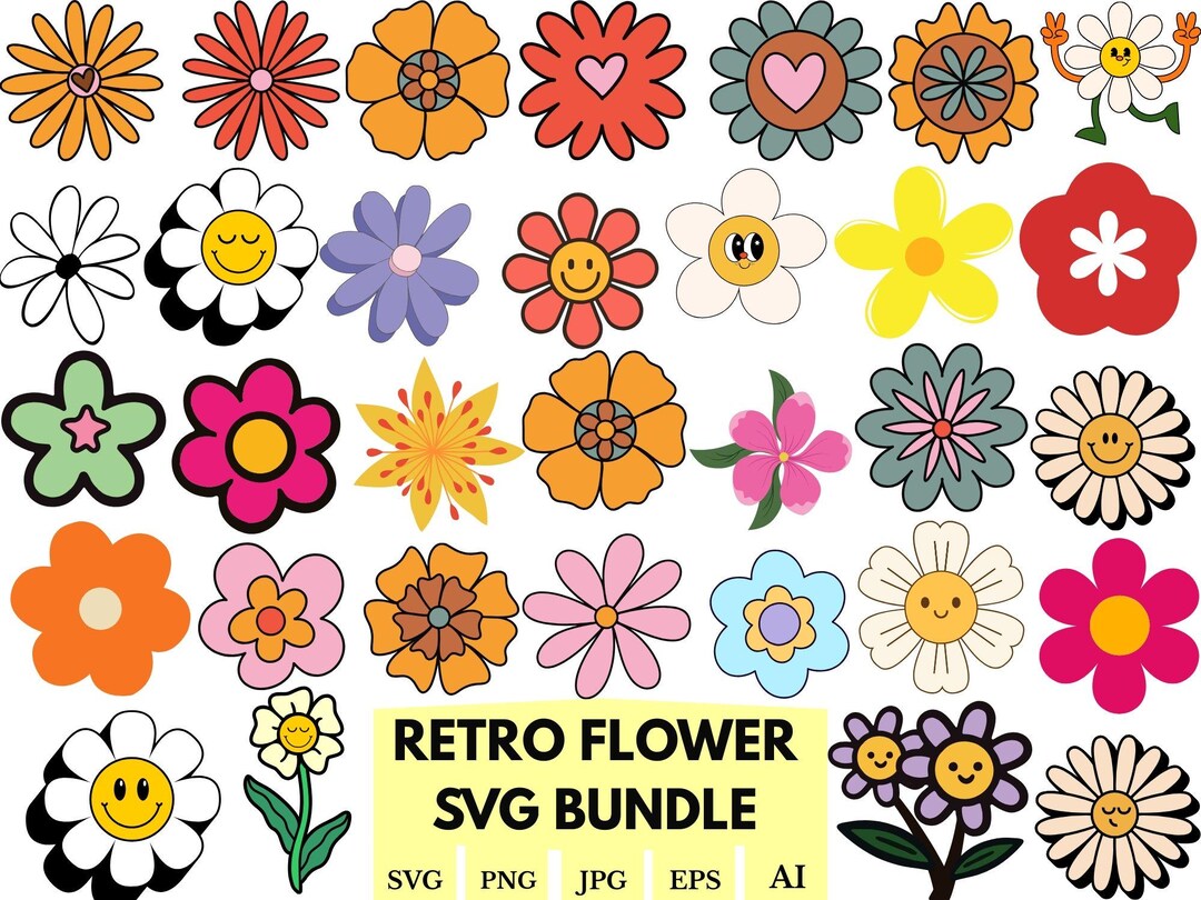 Retro Flower SVG Bundle: Groovy 60s-70s Graphics (digital Download - Etsy
