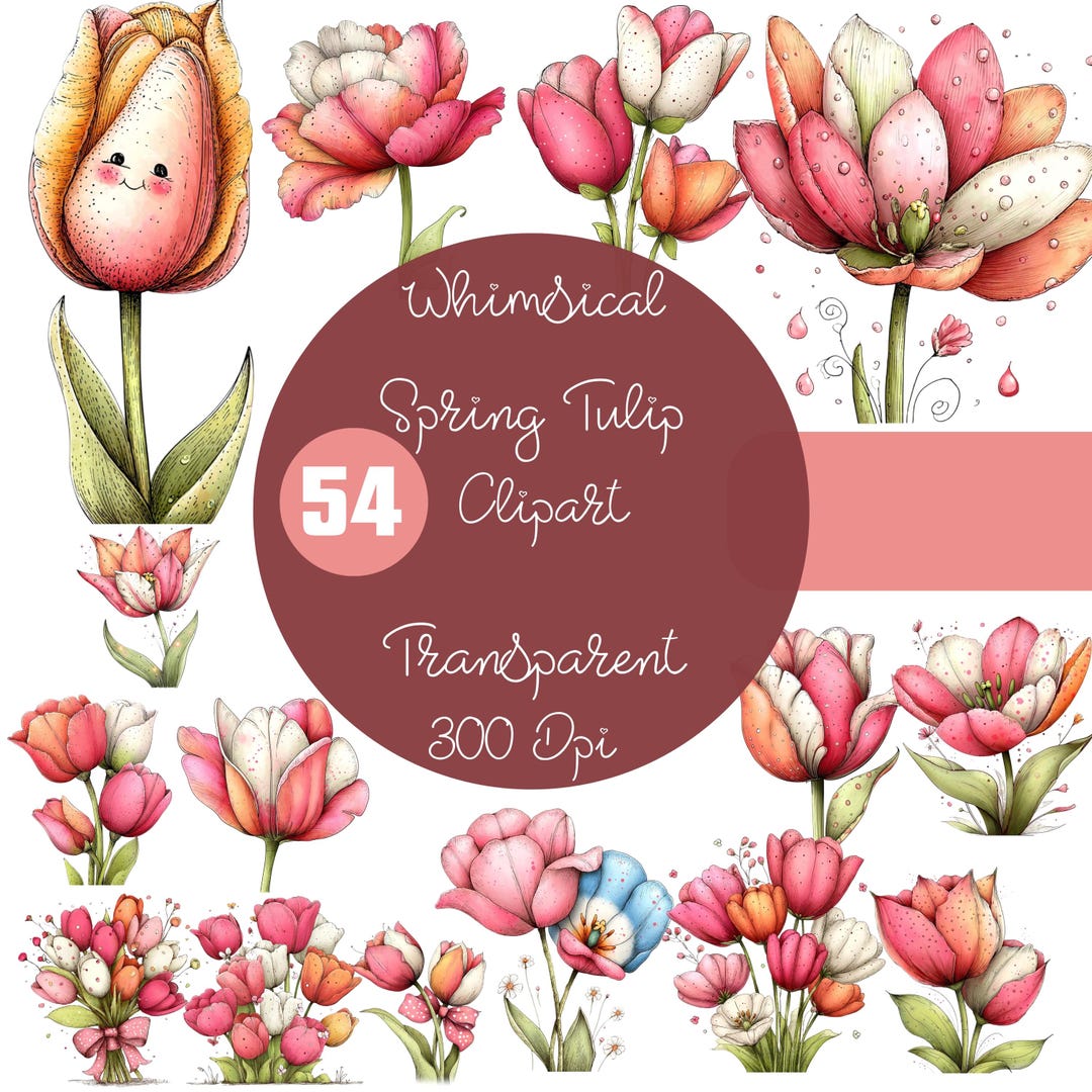 Whimsical Spring Tulip Clipart PNG, Pastel Floral Illustration ...