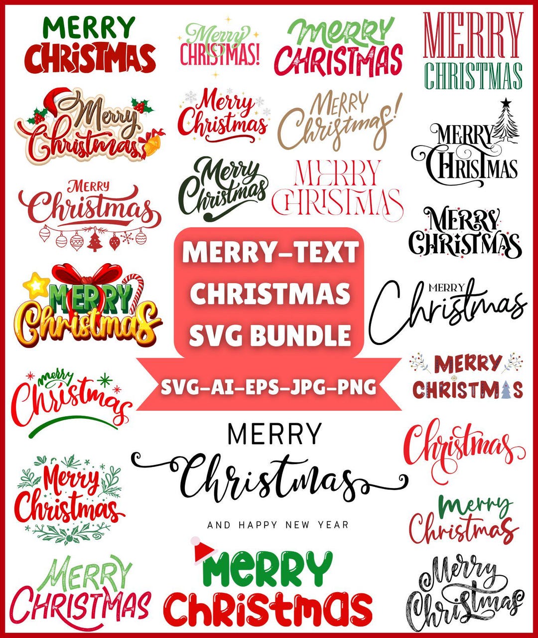 Merry Christmas Text SVG Bundle, Holiday Lettering (digital Download ...