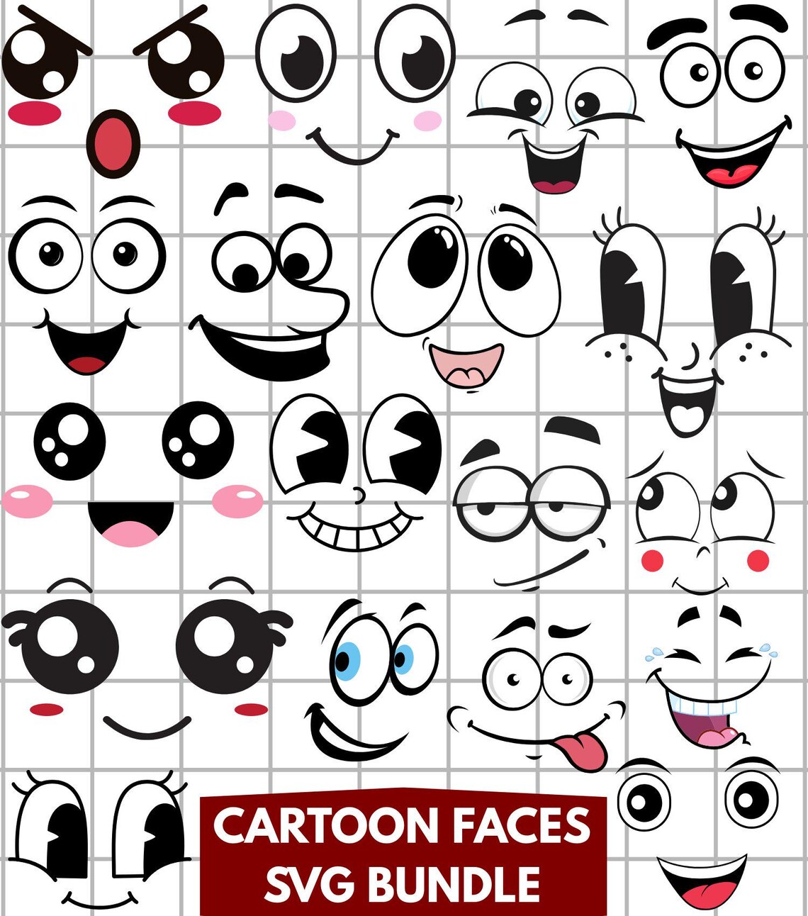 Cartoon Emotion Faces SVG Bundle: Kawaii Emoji Graphics (digital ...