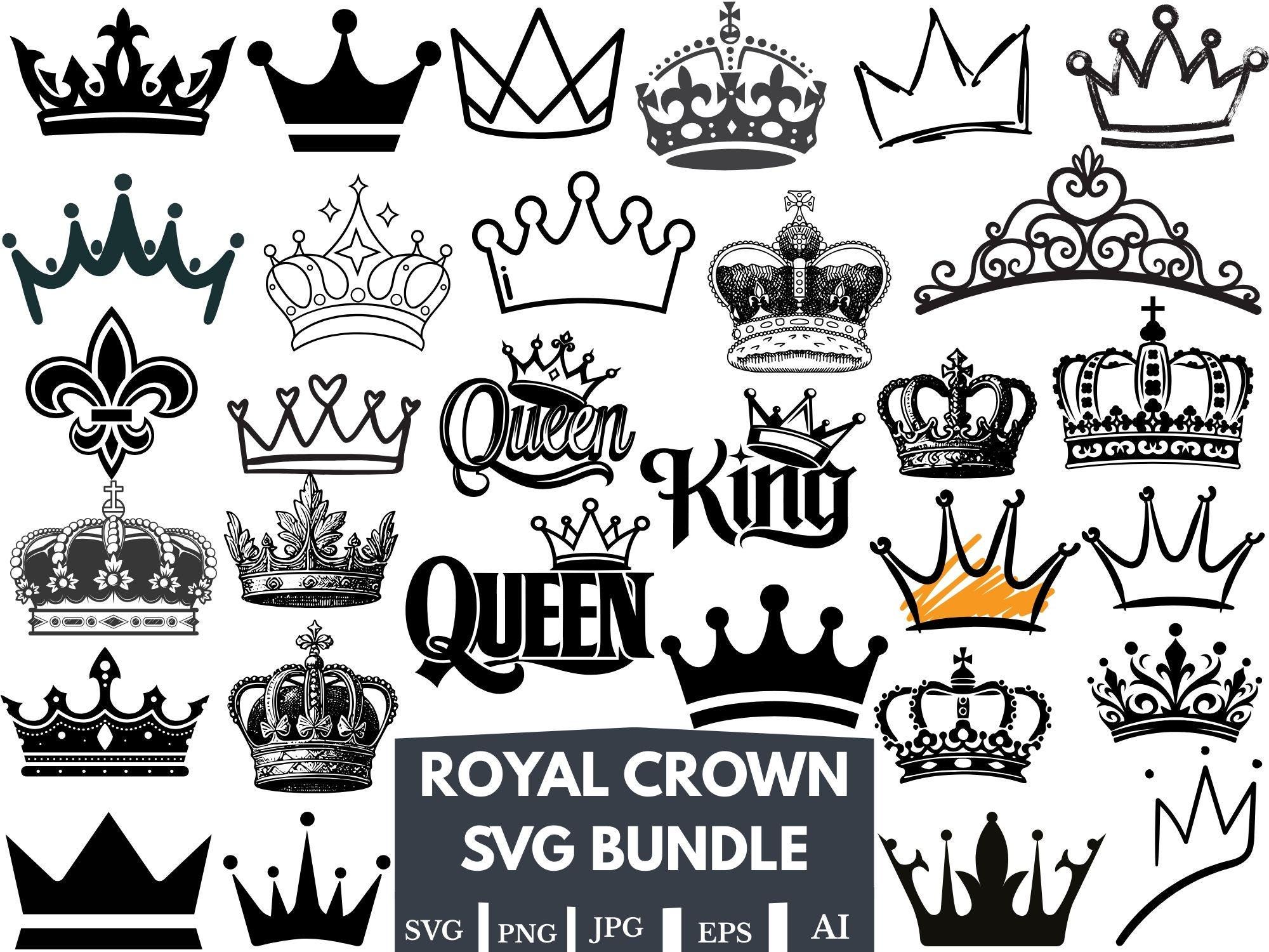 Royal Crown SVG Bundle: Hand-drawn King & Queen Designs (digital ...