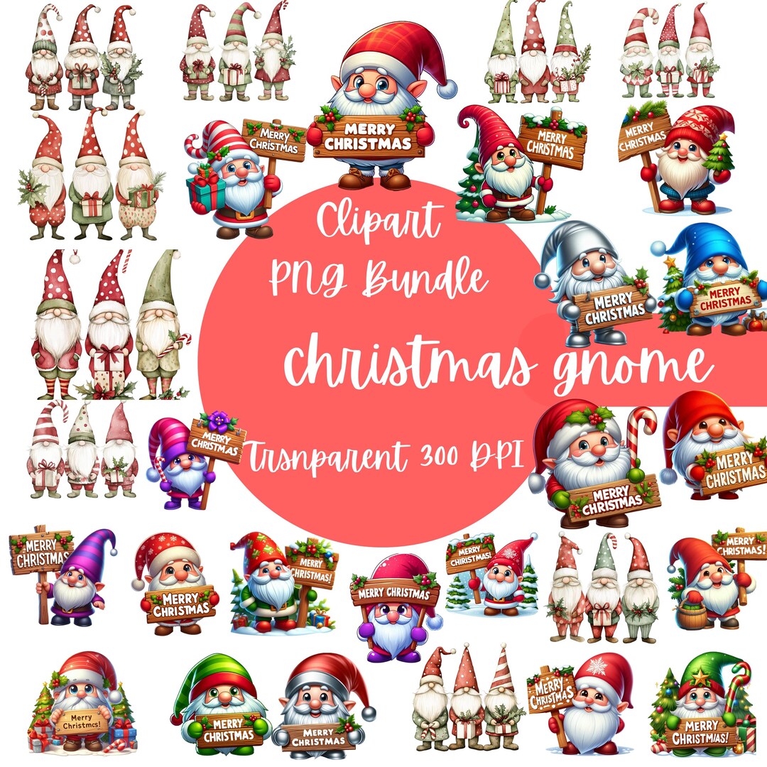 Christmas Gnome Clipart Bundle: 30 PNG Designs for Holiday Crafts ...