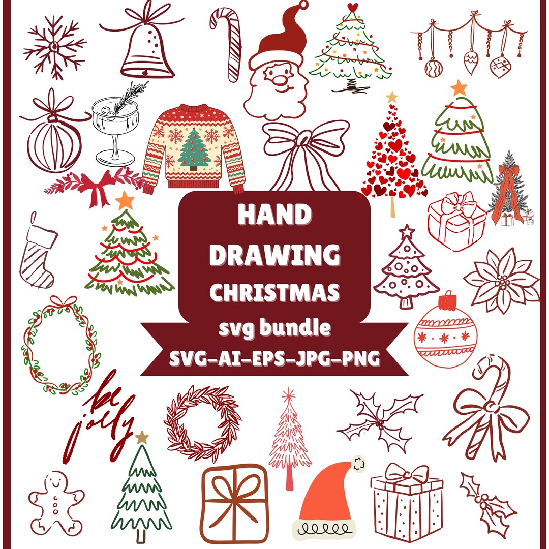 Hand-drawn Christmas Clipart Bundle, Winter Doodles (svg, Png, Jpg, Eps ...