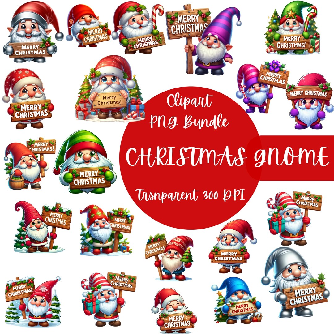 Christmas Gnome Clipart Bundle: PNG Designs for Holiday Crafts ...
