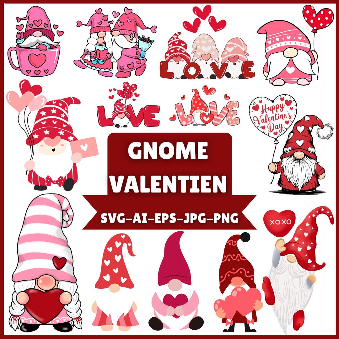 Valentine Gnome SVG Bundle, Love Clipart (digital Download) - Etsy