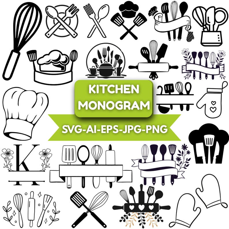 Kitchen Monogram SVG Bundle, Baking & Cooking Designs (instant Download ...