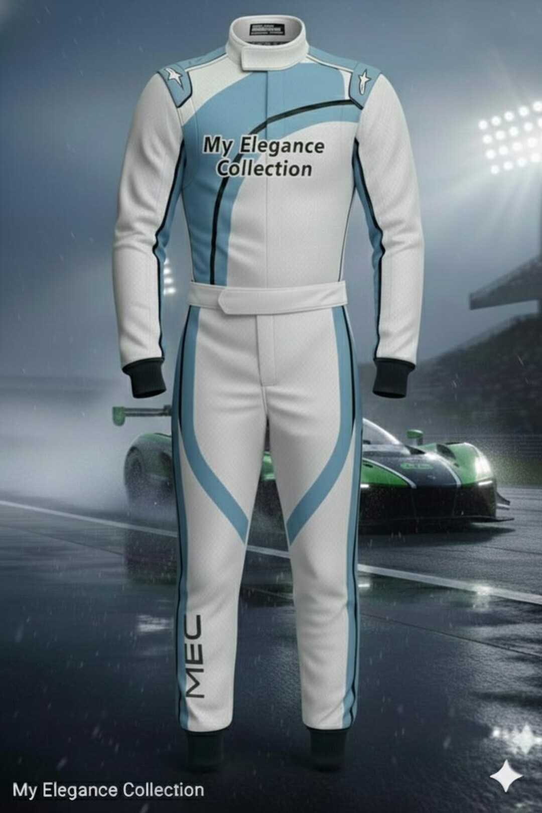 Premium Go Kart Racing Suit, Blue White Customized Race Suit for Men ...