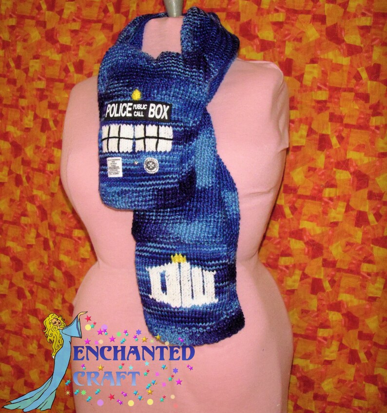 Warm Knitted Dr Who Inspired Tardis & Symbol Scarf Great Gift - Etsy