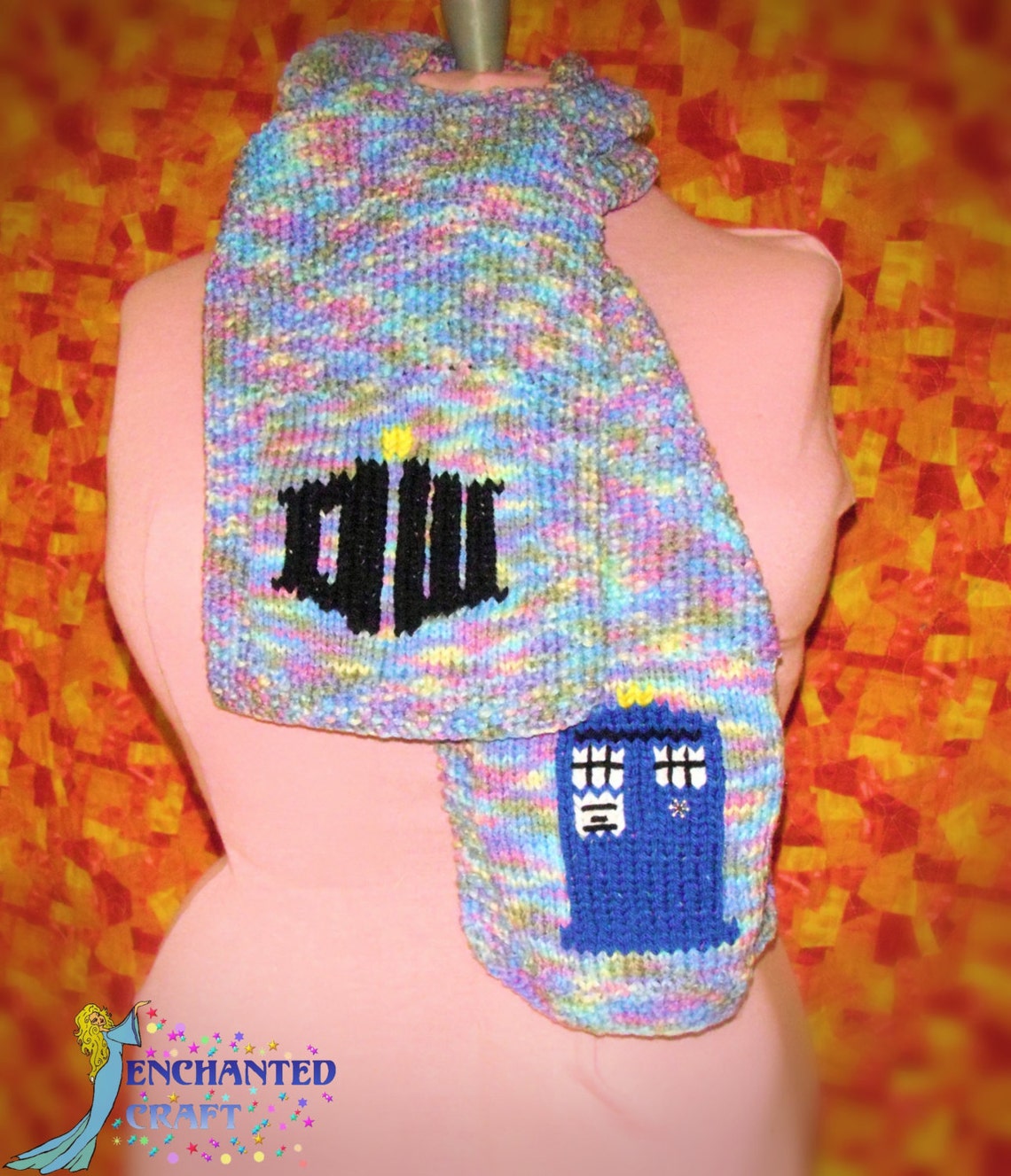 Warm Knitted Dr Who Inspired Tardis & Symbol Scarf Great Gift - Etsy