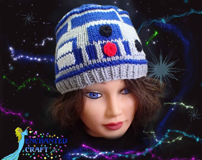 Knitted R2-D2 Beanie Hat for the Star Wars Fan - Etsy