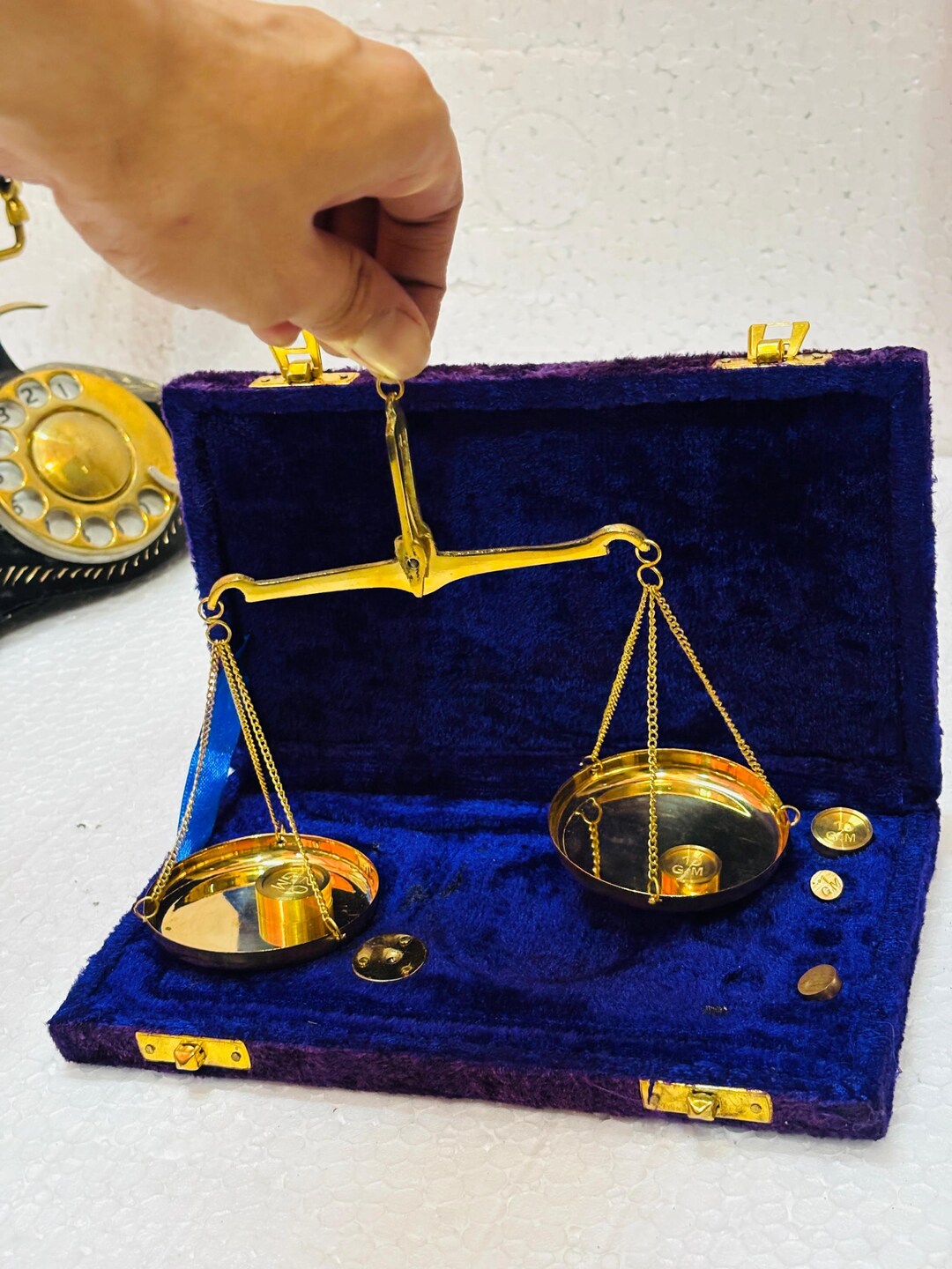 Antique Brass Gold & Diamond Weighing Scale 20gm | Handmade Balance ...
