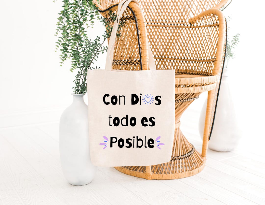 Religious Canvas Tote Bag, Con Dios Todo Es Posible, Gifts for Her ...