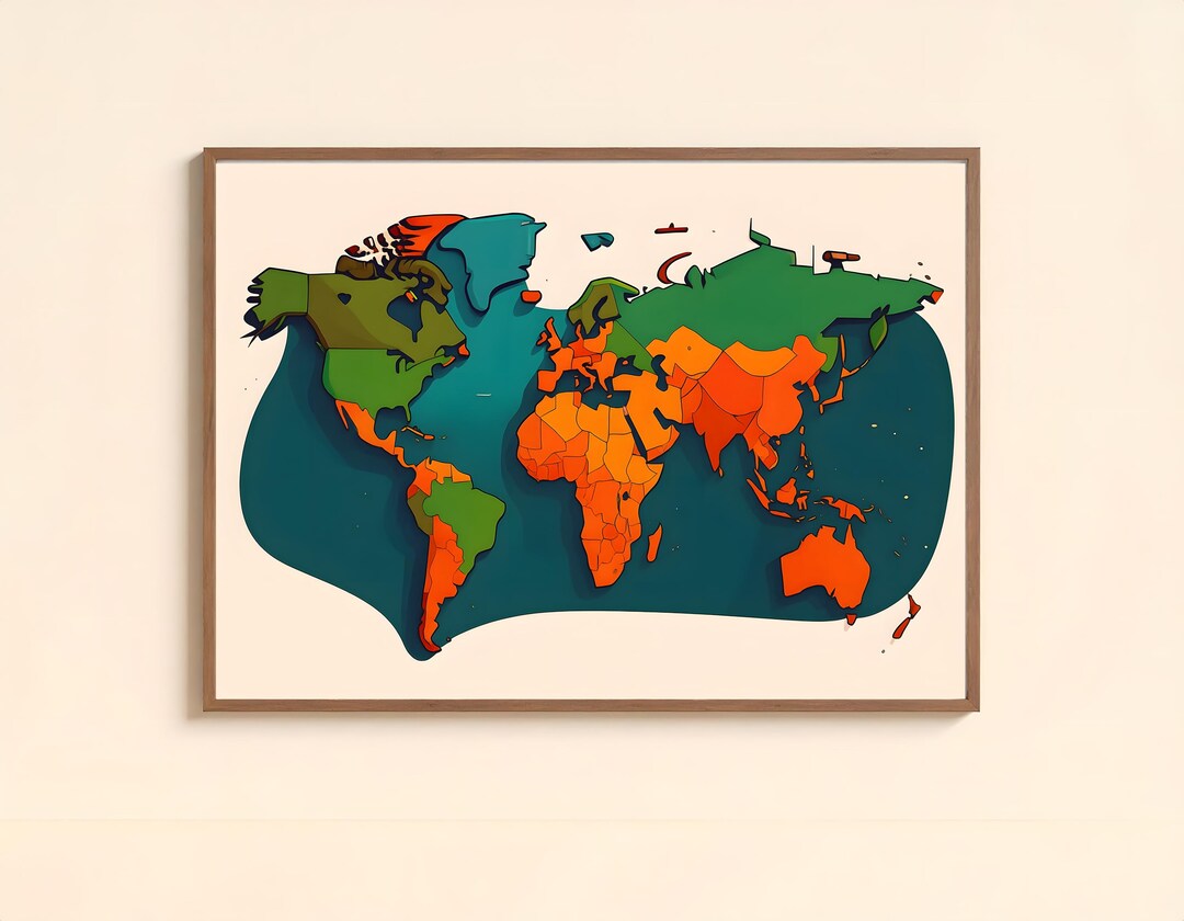 Modern Colorful World Map for Kids | Illustrated Wall Art Printable ...