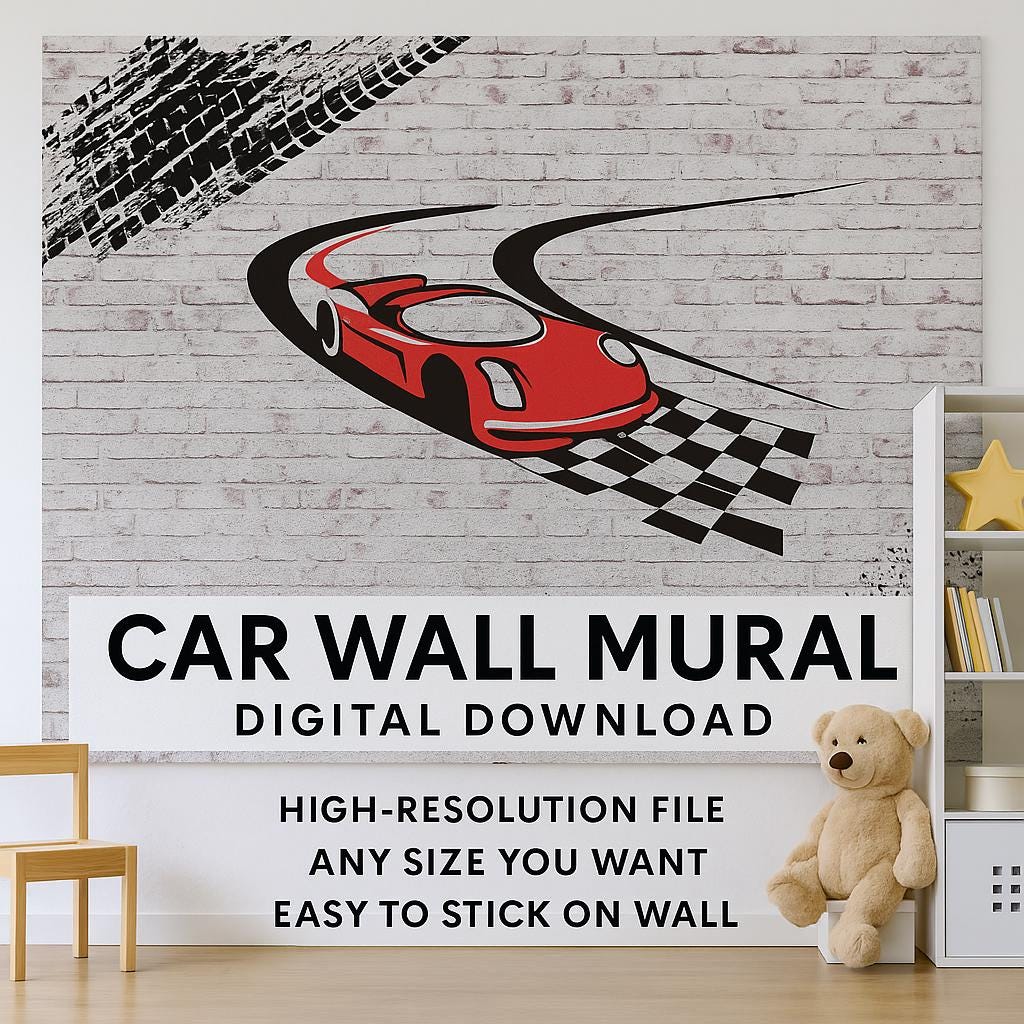 Race Car Wall Mural for Kids | Digital Download Poster | Boys Room ...