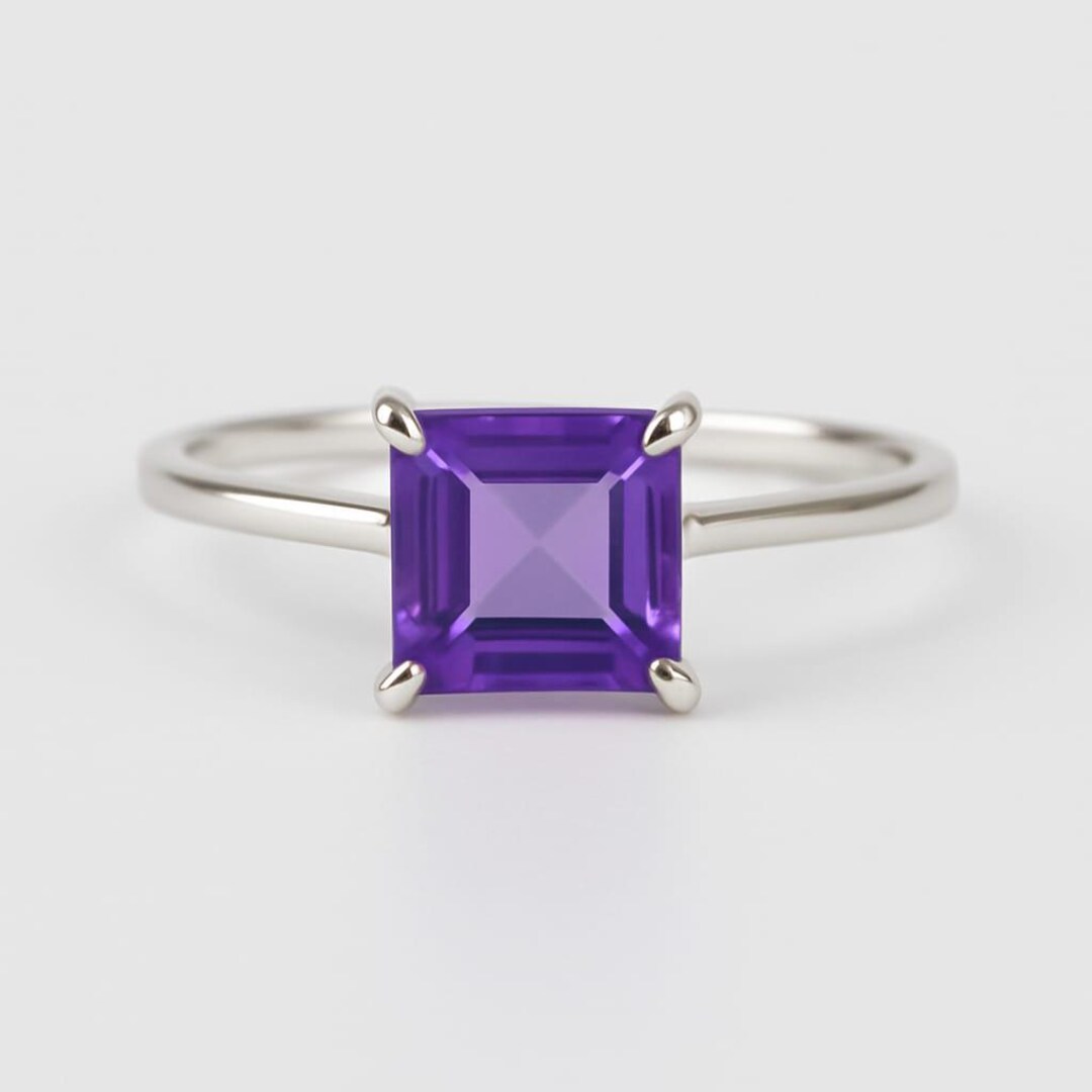 Princess Cut Amethyst Ring: Minimalist Sterling Silver February ...