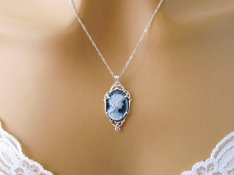 Real Cameo: Victorian Woman Blue Cameo Necklace Sterling - Etsy
