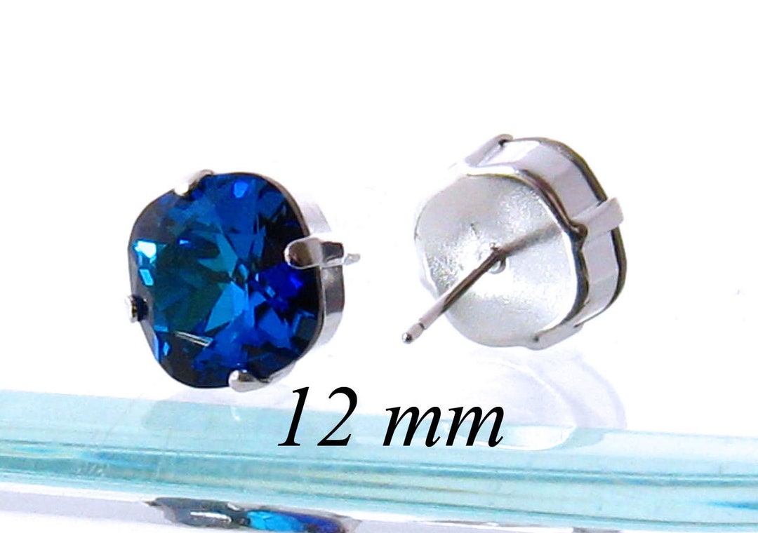 Large Blue Swarovski Crystal Stud Earrings, Swarovski Square Rhinestone ...