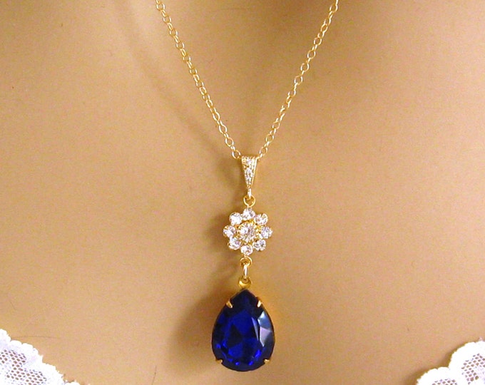 Royal Blue Necklace, Swarovski Necklace, Cobalt Blue Necklace, Blue ...