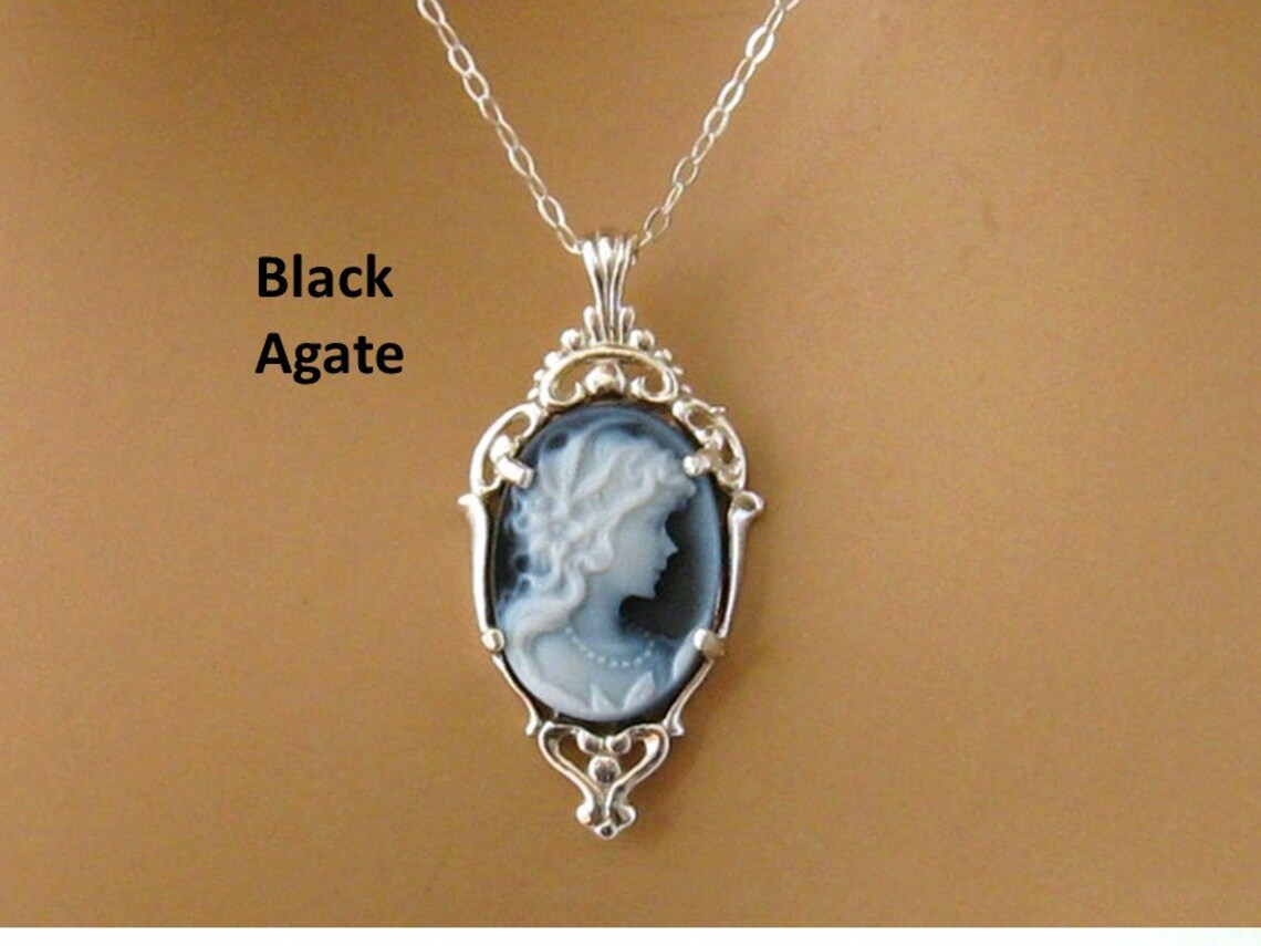 Blue Cameo Necklace: Victorian Woman Small Blue Cameo | Etsy