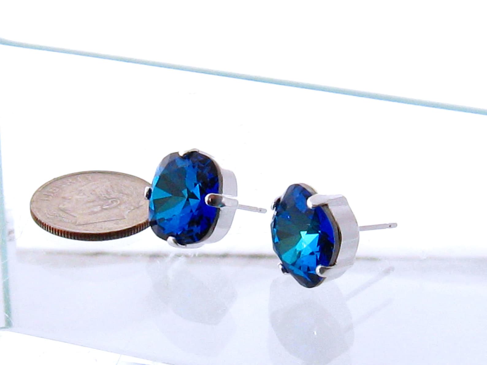 Large Blue Swarovski Crystal Stud Earrings Swarovski Square - Etsy