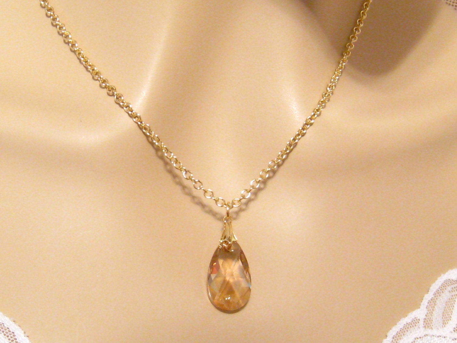 Gold Crystal Necklace: Swarovski Gold Shadow Crystal Pendant - Etsy