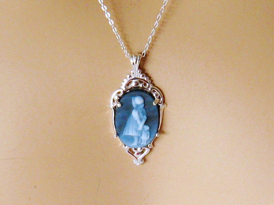 Real Cameo Necklace, Little Girl Cameo Necklace, Blue Carved Agate ...