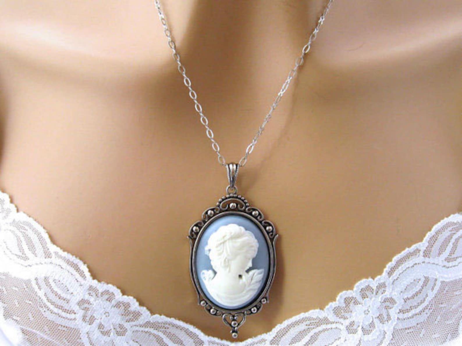 Blue Cameo Necklace: Renaissance Woman Blue Cameo Necklace - Etsy