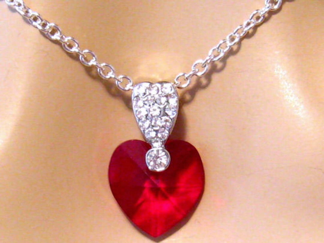 Red Heart Necklace, Red Heart Swarovski Necklace, Ruby Heart Jewelry ...